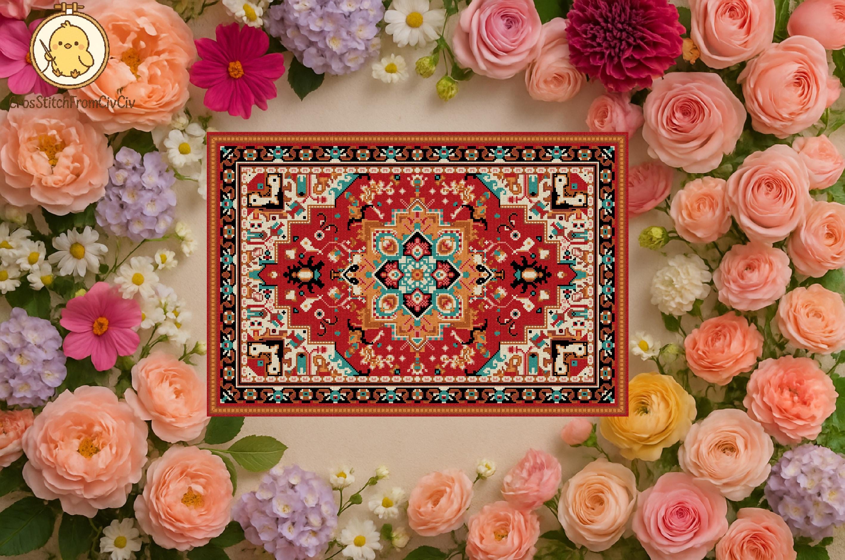 Oriental Cross Stitch Pattern PDF, Persian Rug Cross Stitch Chart ...