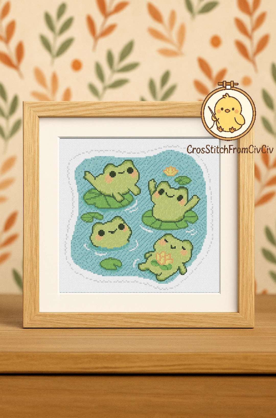 Cute Frogs Cross Stitch Pattern | Kawaii Lily Pad Pond | Kawaii Frog ...