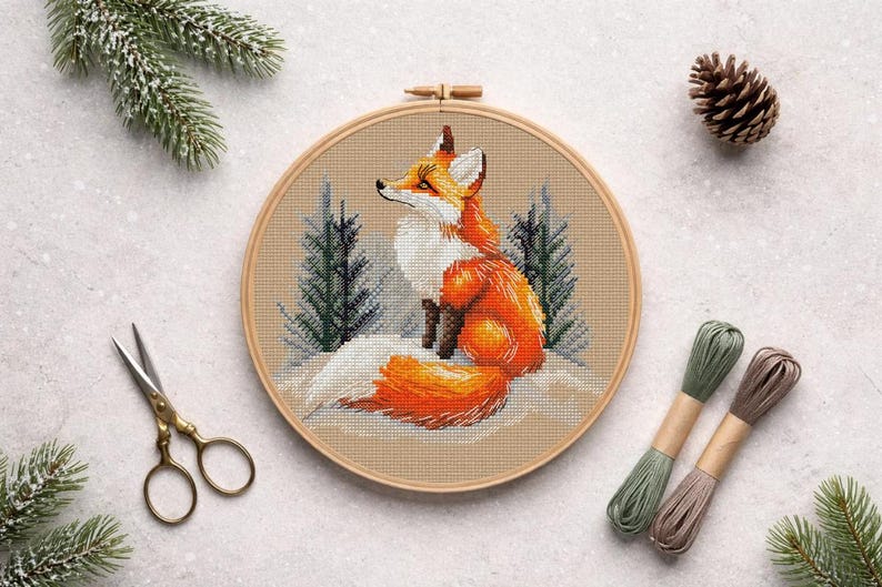 Fox Cross Stitch Pattern PDF, Winter Woodland Animal, Modern Embroidery ...