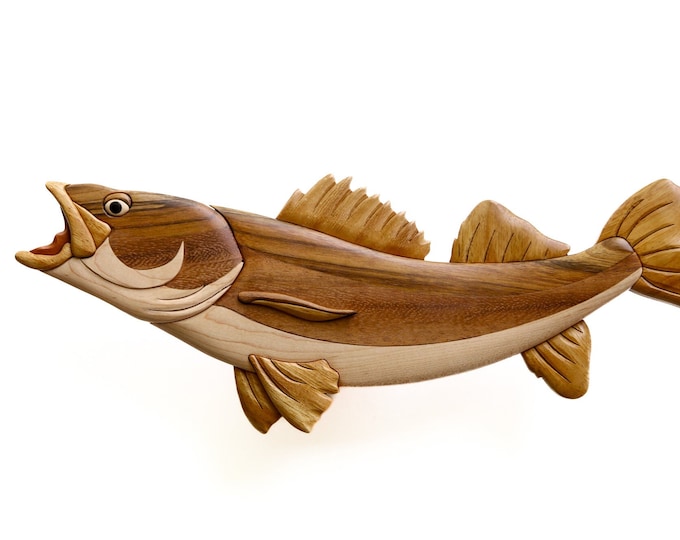 Walleye Fish Intarsia Wall Hanging, Wooden Fish Carving, North American ...