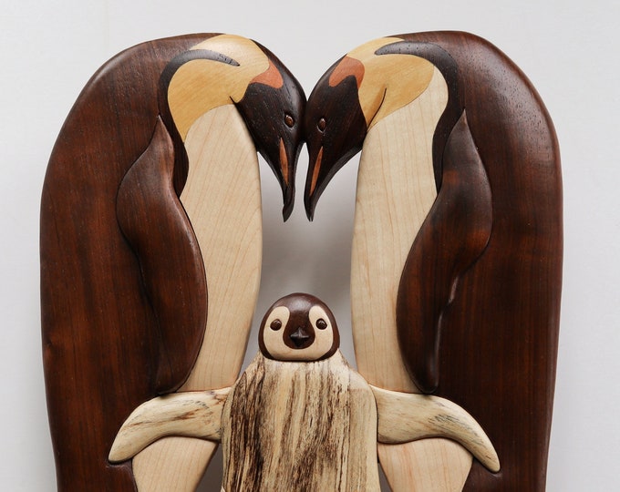 Emperor Penguin Family Wooden Wall Hanging, Intarsia Scroll Saw Art ...