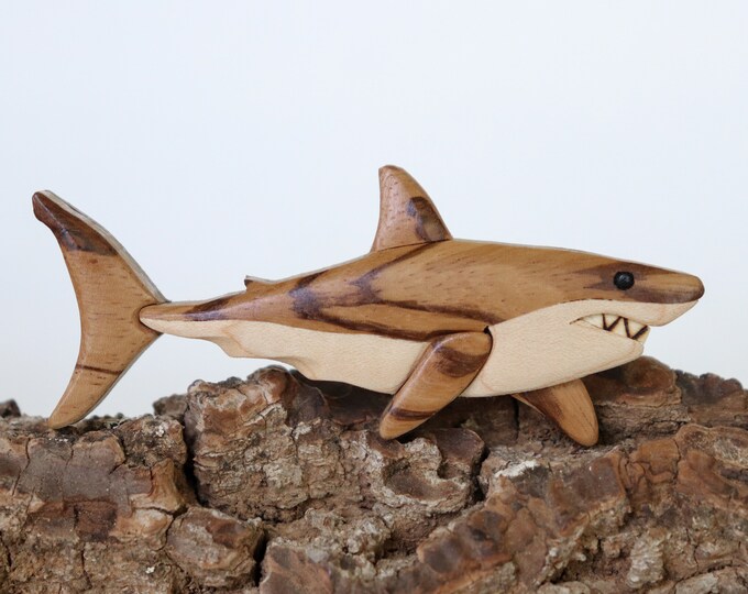 Great White Shark Wooden Magnet / Ornament, Intarsia Wood Art, Sealife ...