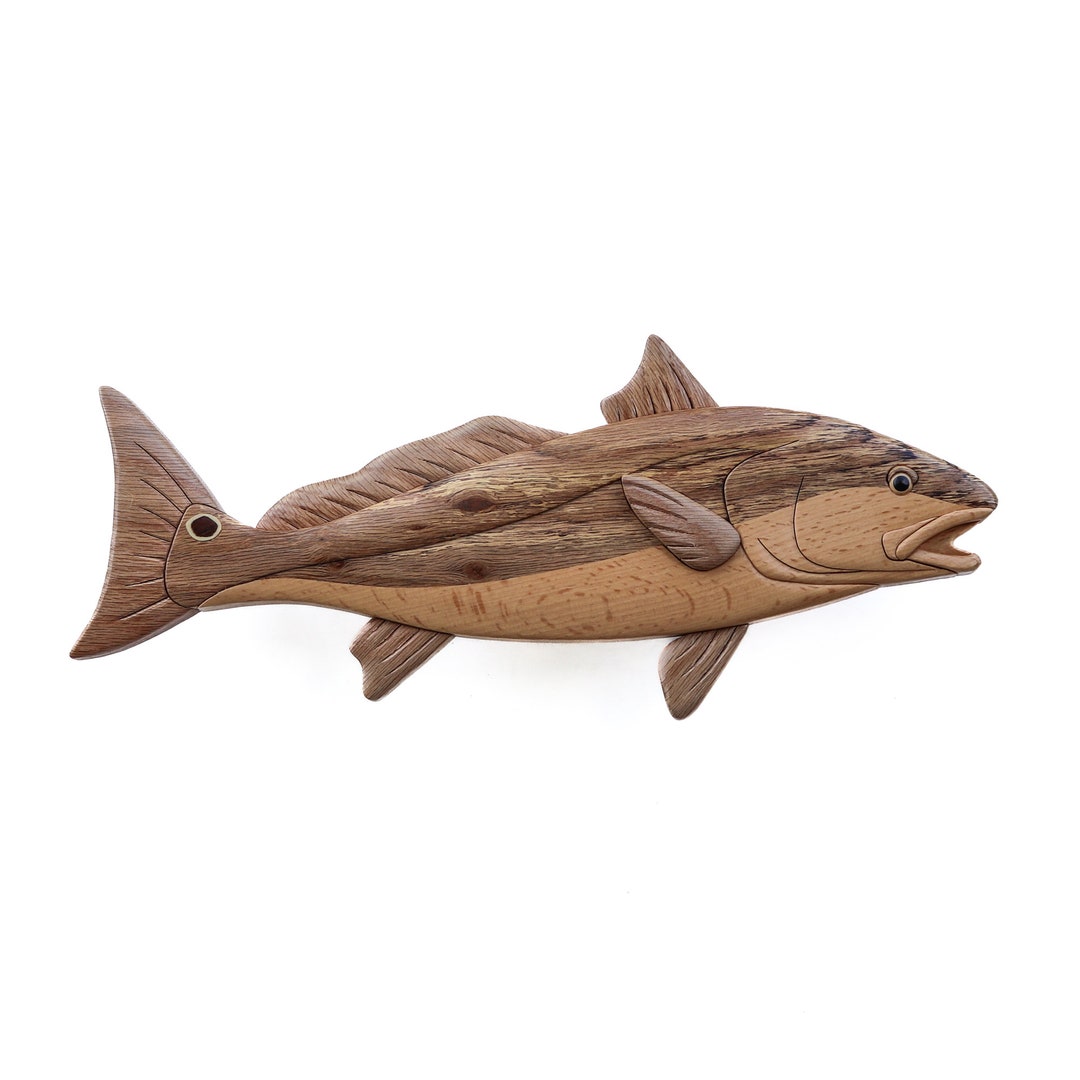 Red Drum Intarsia Wall Hanging, Spot Tail Bass, Wooden Fish, Salt Water ...