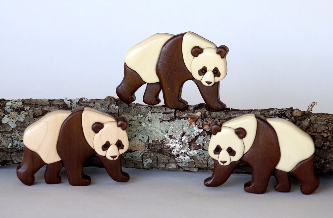 Panda Wood Carved Intarsia Ornament / Magnet - Etsy