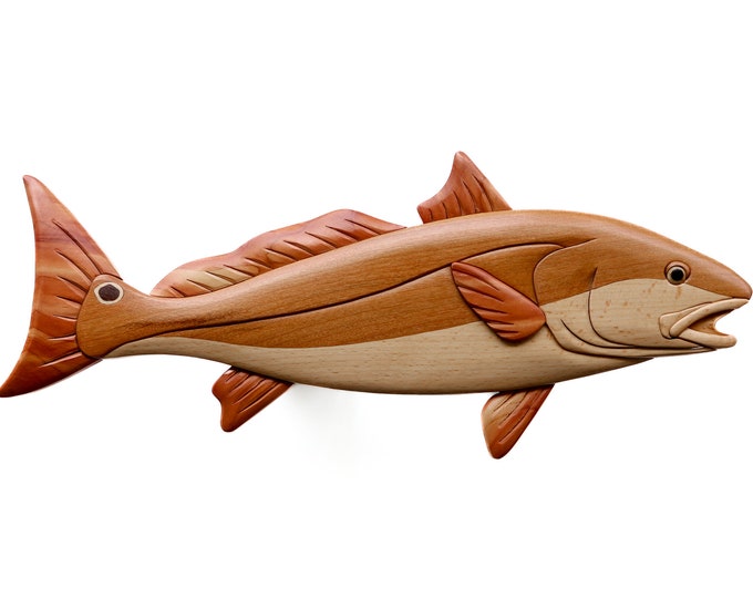 Red Drum Intarsia Wall Hanging, Spot Tail Bass, Wooden Fish, Salt Water ...