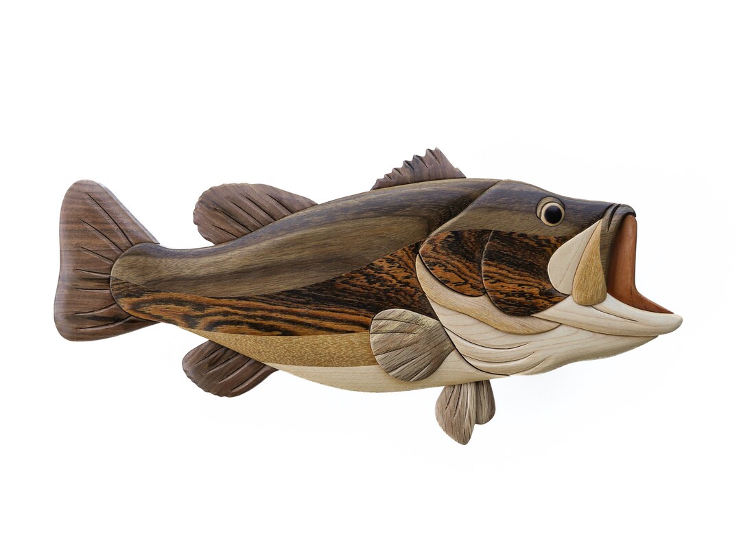 Large Mouth Bass Intarsia Wall Hanging, Fresh Water Fishing, Fish Wood ...