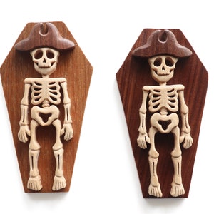 Skeleton Wooden Magnet / Ornament, Halloween Intarsia Art, Wood Carving ...
