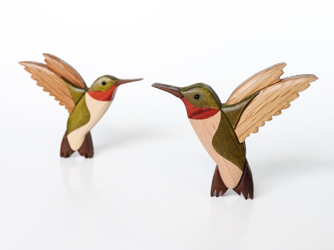 Ruby Throated Hummingbird X-mas Ornament or Magnet, Handmade Intarsia ...
