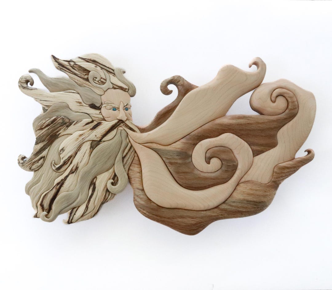 Old Man Winter Wood Carved Wall Hanging, Wooden Intarsia Wall Décor ...