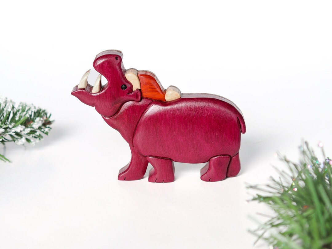 Hippopotamus Wooden Magnet / Ornament, Christmas Tree Decor, Handmade ...
