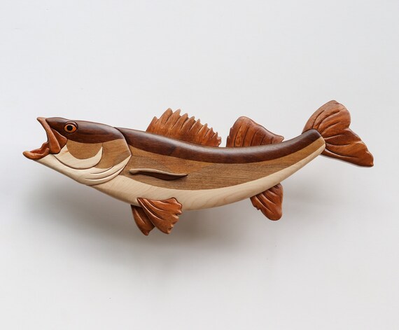 Walleye fish intarsia wall hanging Wooden fish carving North | Etsy