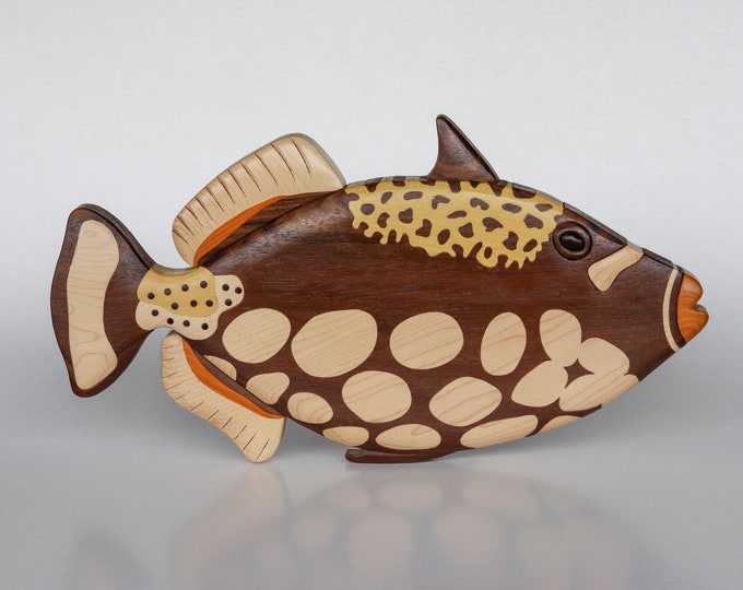Clown Triggerfish Intarsia Wall Hanging, Wooden Fish Carving, Tropical ...