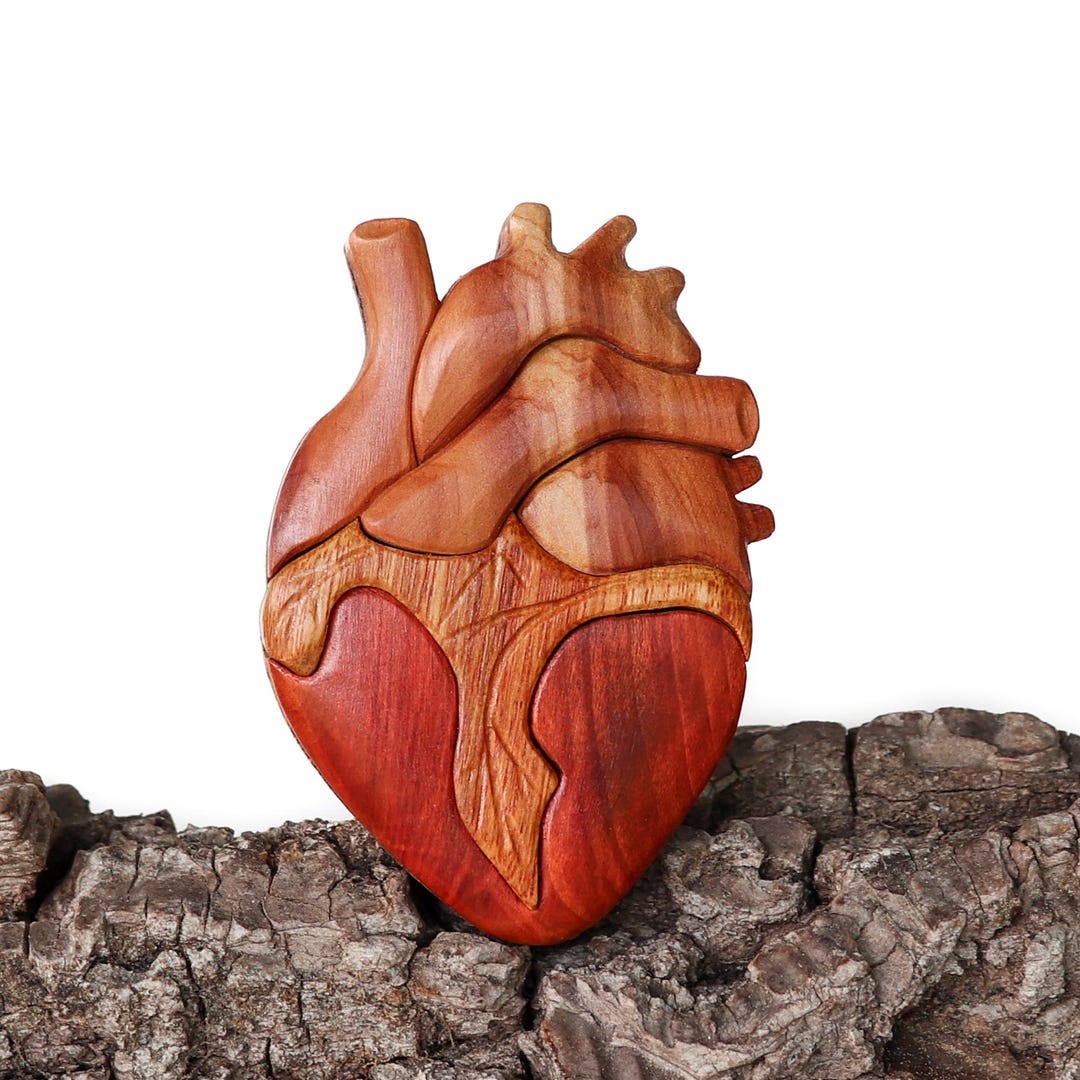 Anatomical Heart Wood Carved Intarsia Ornament / Magnet - Etsy