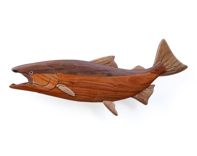 King Salmon Intarsia Wall Hanging, Chinook Salmon, Fish Wood Carving ...