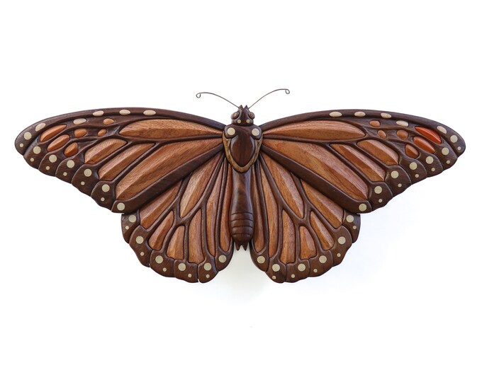 Monarch Butterfly Wood Carved Wall Hanging, Insect Art Decoration ...