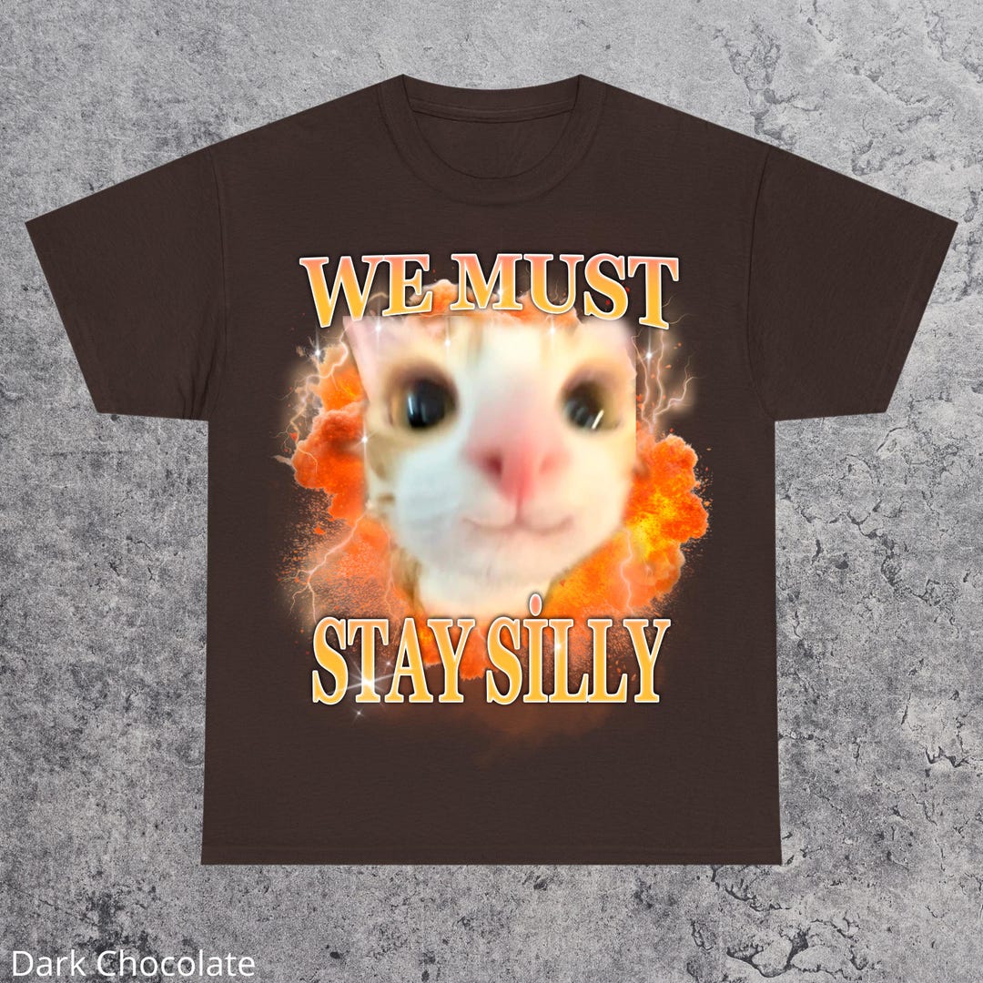 Cat Meme T-shirt, We Must Stay Silly Kitten Whimsical Weird Graphic Tee ...