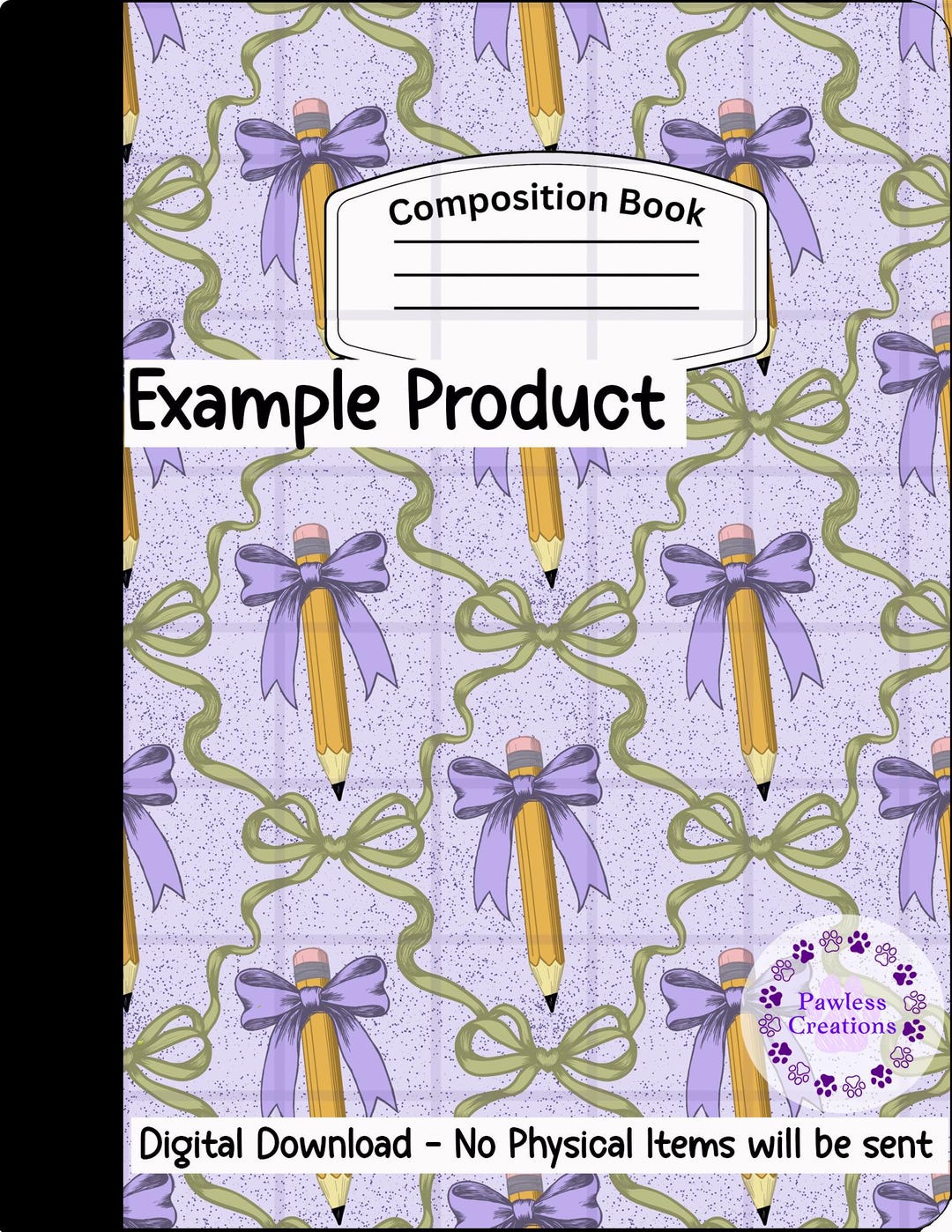 Printable Composition Notebook Cover: Purple Pencils & Bows PNG (6.9x10 ...