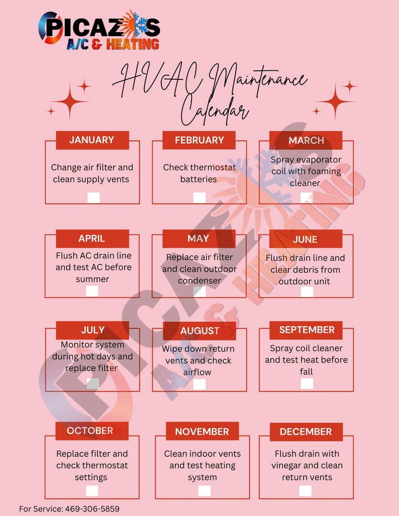 2025 HVAC Maintenance Calendar – Printable Monthly AC & Heating ...