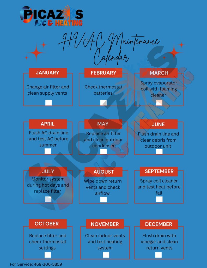 2025 HVAC Maintenance Calendar – Printable Monthly AC & Heating ...