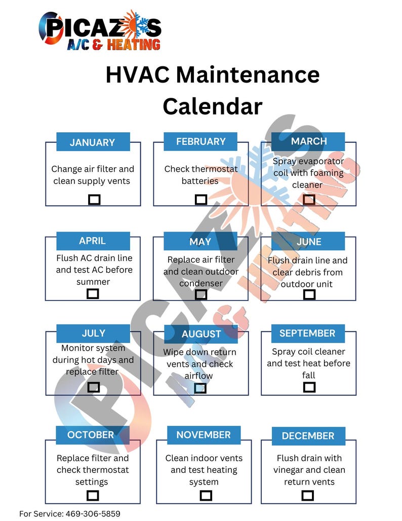 2025 HVAC Maintenance Calendar – Printable Monthly AC & Heating ...