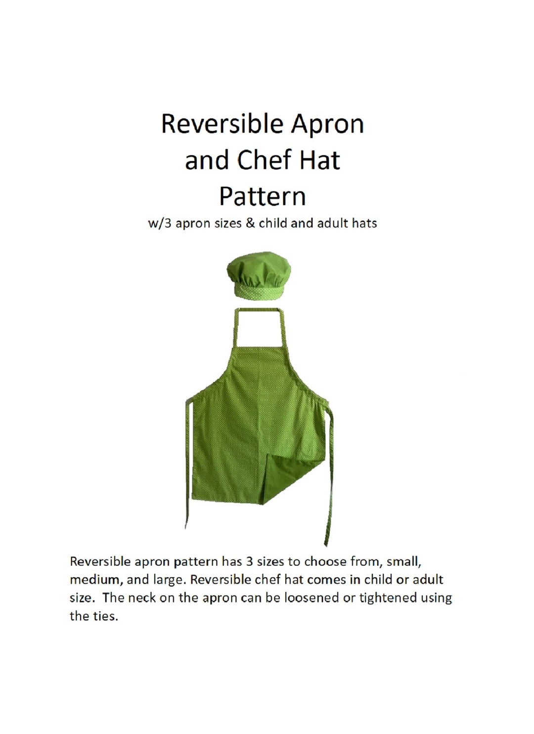Reversible Apron and Chef Hat Pattern - Etsy