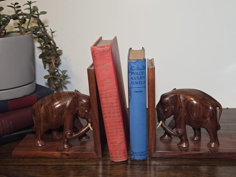 Vintage Wooden Pair of Elephant Bookends - Etsy