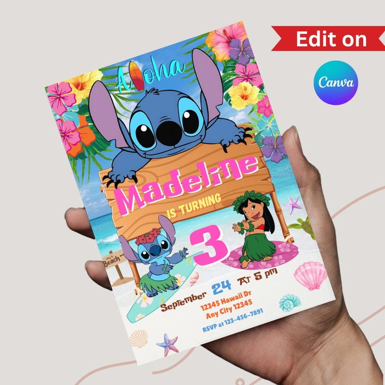 Stitch Birthday Digital Invitation Stitch Birthday Invitation Hawaiian ...