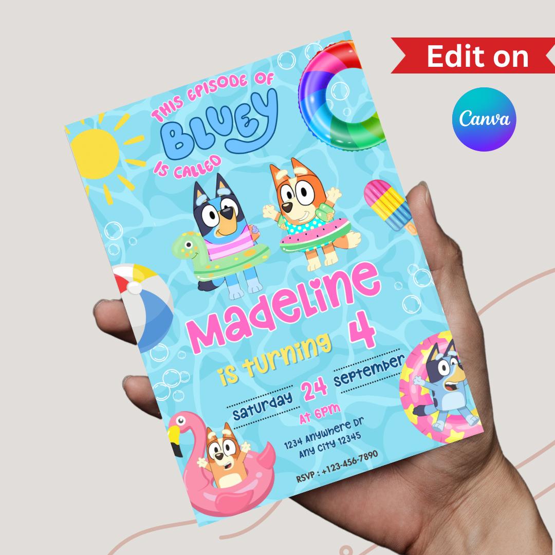 Bluey Birthday Party Invitation, Bluey Pool Party Invitation, Pool ...