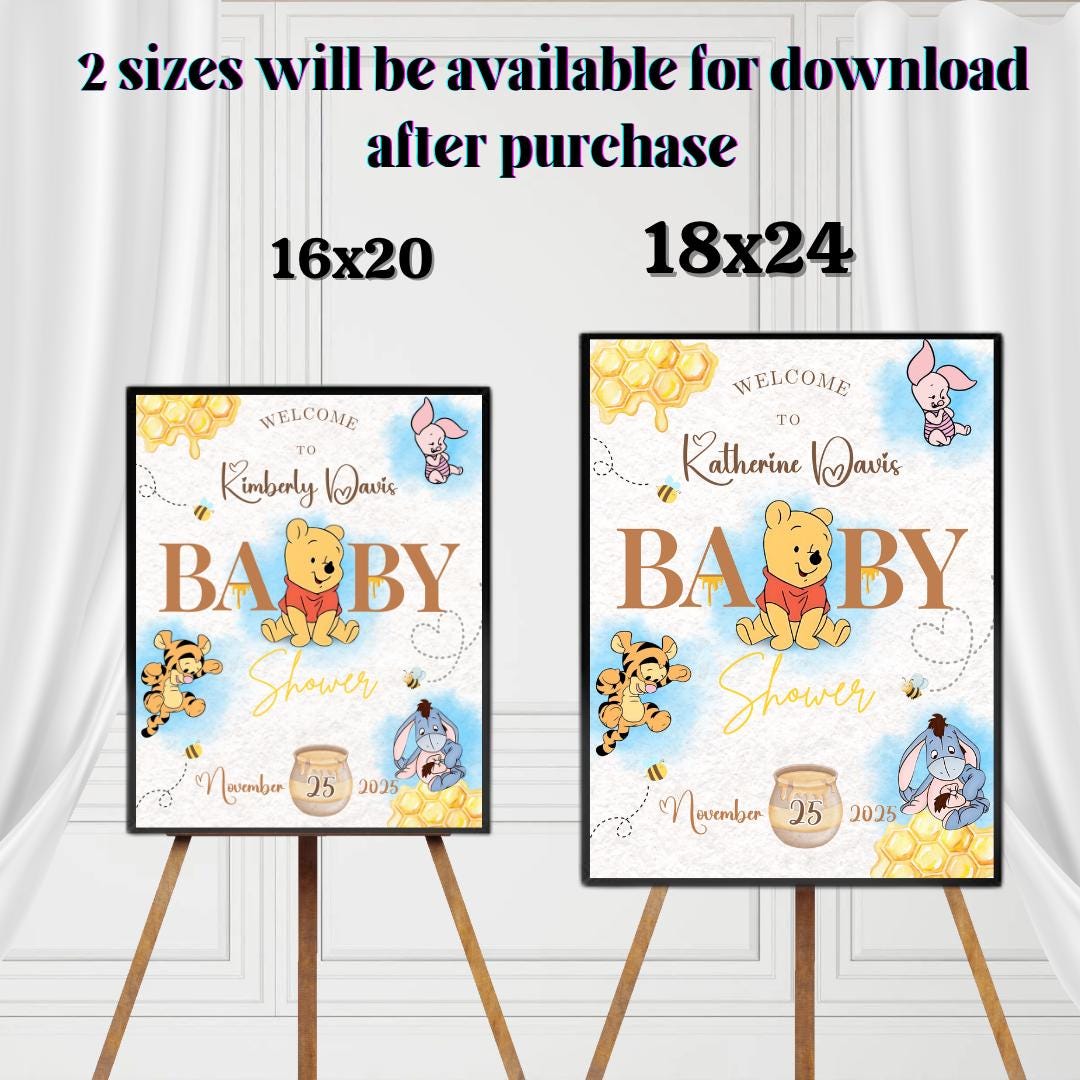 Winnie the Pooh Baby Shower Welcome Sign Digital Welcome Sign Blue ...