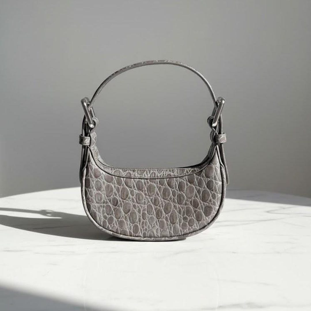 By Far Croc-embossed Mini Hobo Bag | Made in Spain | Silver Hardware - Etsy