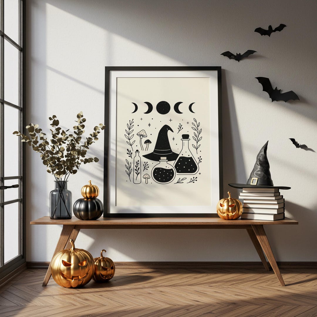 Moon Phases Witch Wall Art – Boho Potions and Botanical Printable ...