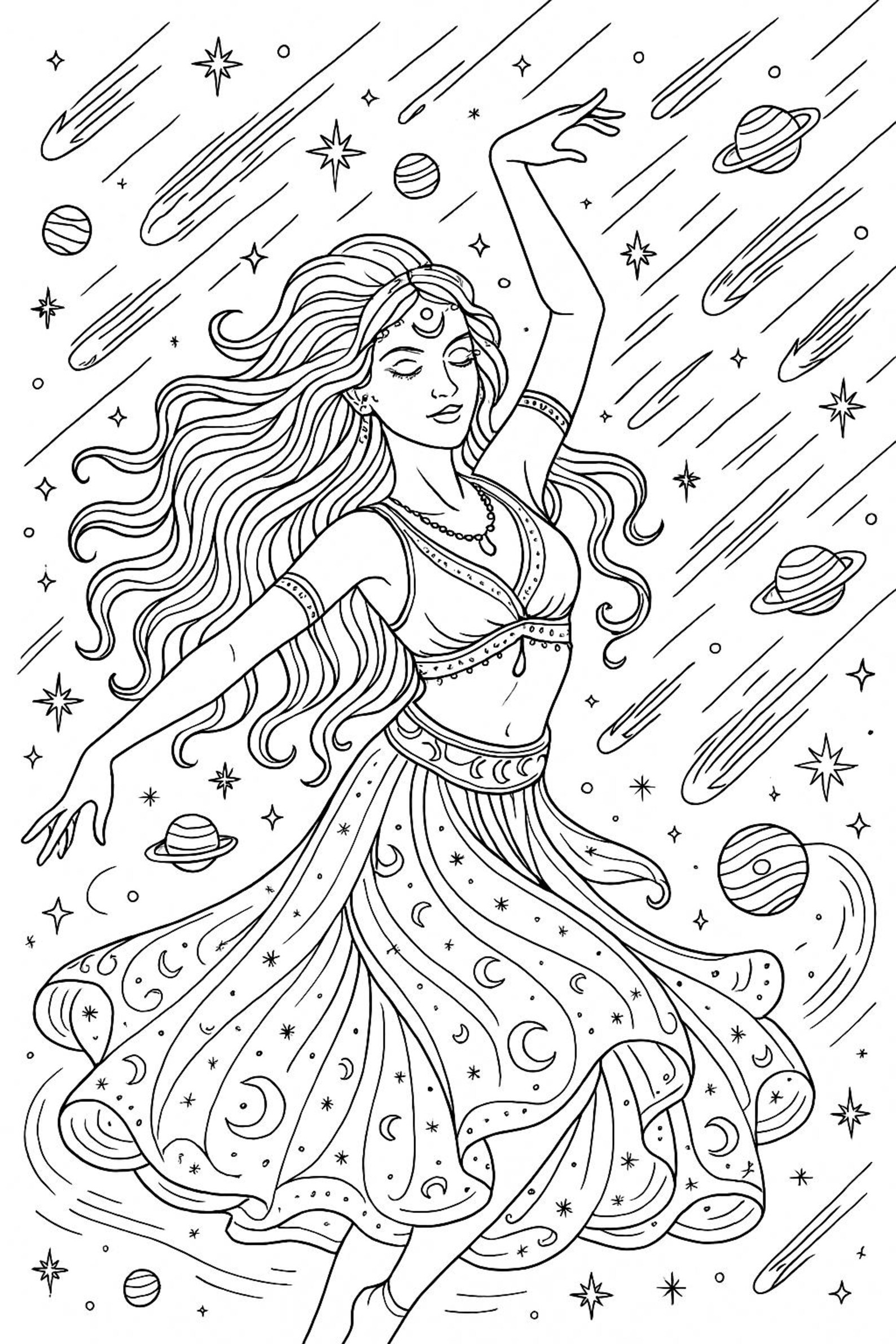 The Cosmic Bloom – Celestial Coloring Pages for Adults - Etsy