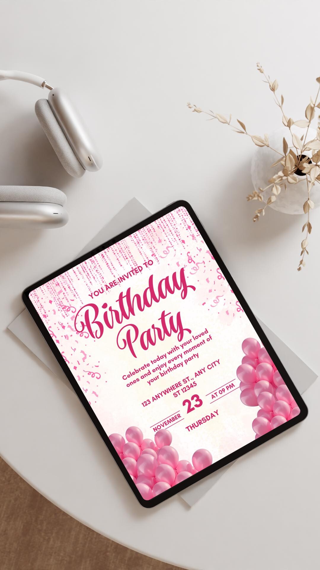 Editable Pink Birthday Invitation – Printable Party Invite for Girls ...