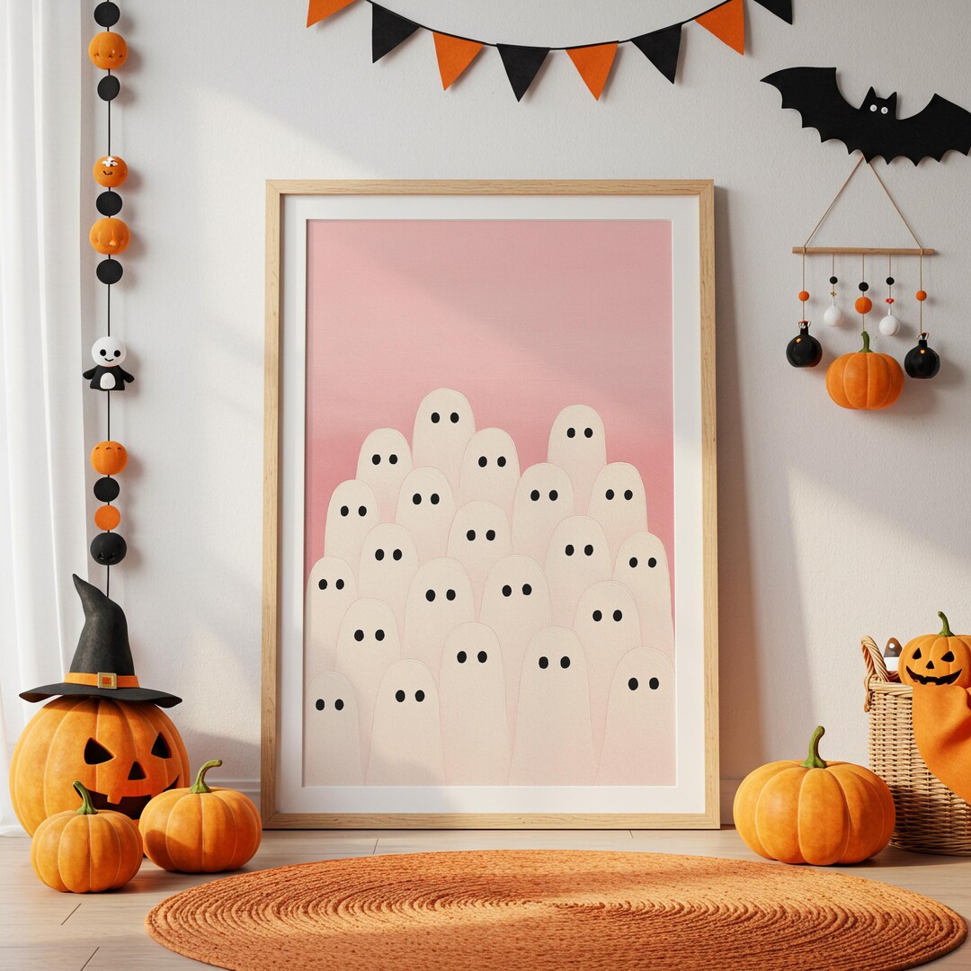 Pink Ombre Ghost Wall Art, Cute Pastel Halloween Printable, Spooky ...