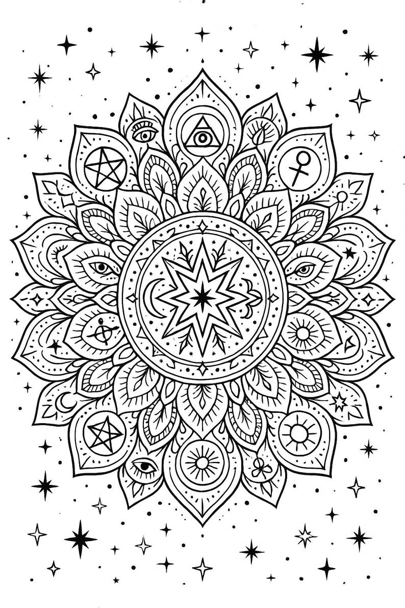 The Cosmic Bloom – Celestial Coloring Pages for Adults - Etsy