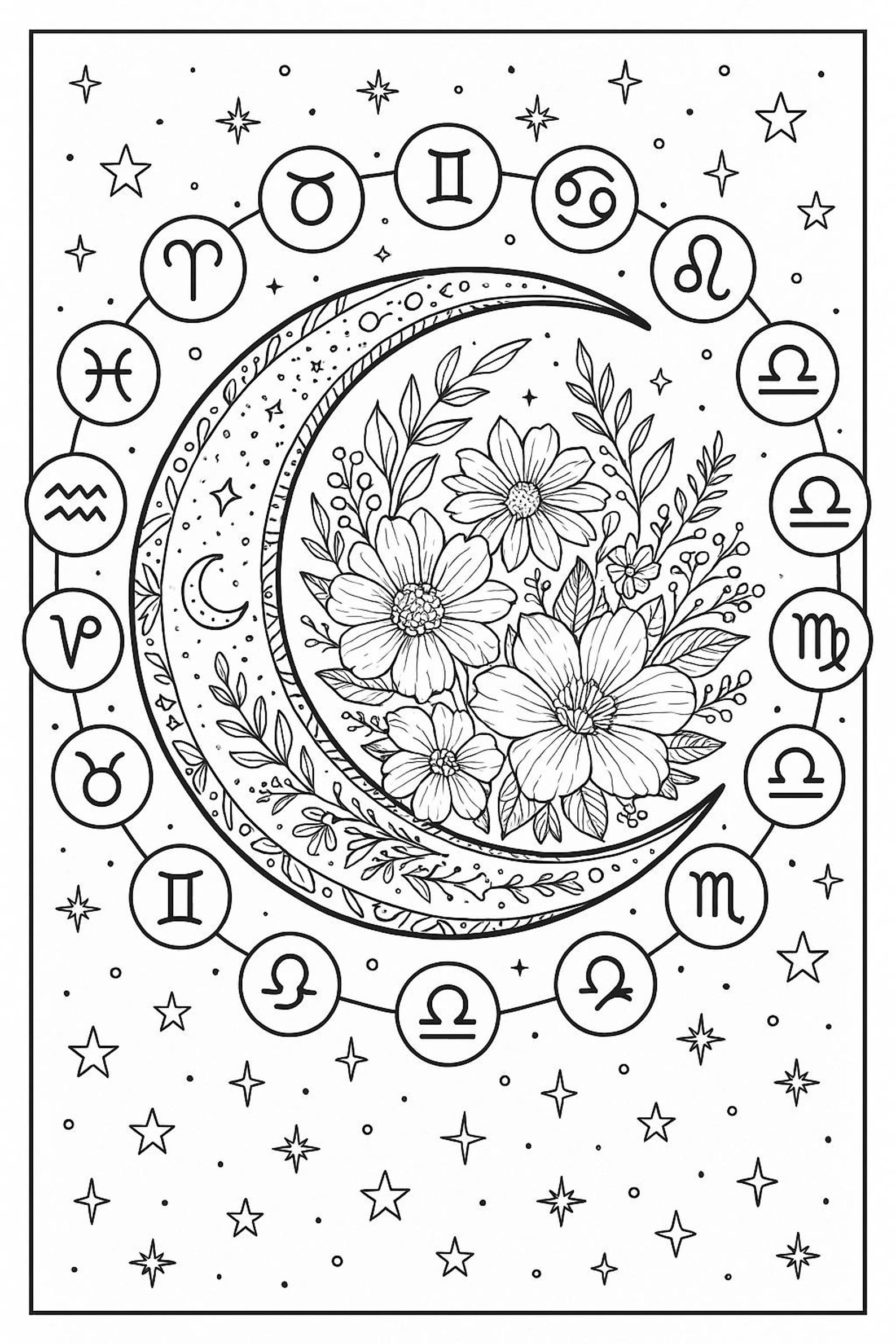 The Cosmic Bloom – Celestial Coloring Pages for Adults - Etsy