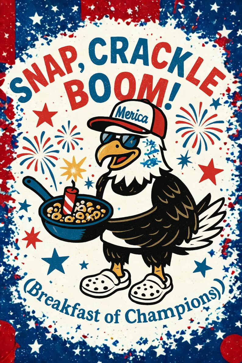 Snap Crackle Boom 4th of July Eagle PNG • Retro Patriotic Fireworks ...