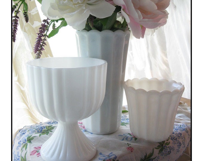 Vintage Milk Glass Vase Collection/ Wedding Milk Glass Centerpieces ...