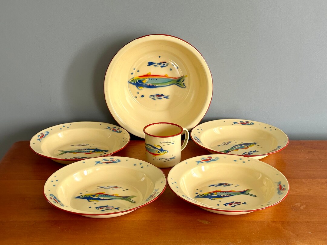 April Cornell Rainbow Fish Enamelware /large Serving Bowl Four Soup ...