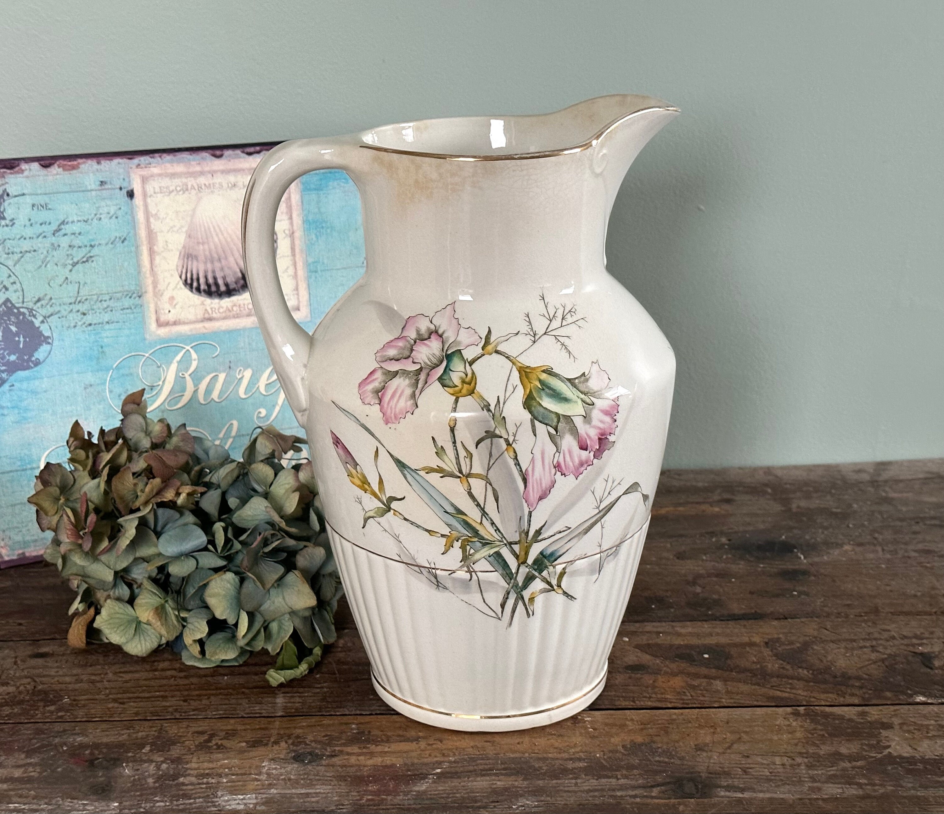 Antique Homer Laughlin Floral Pitcher: American Stoneware, Farmhouse ...