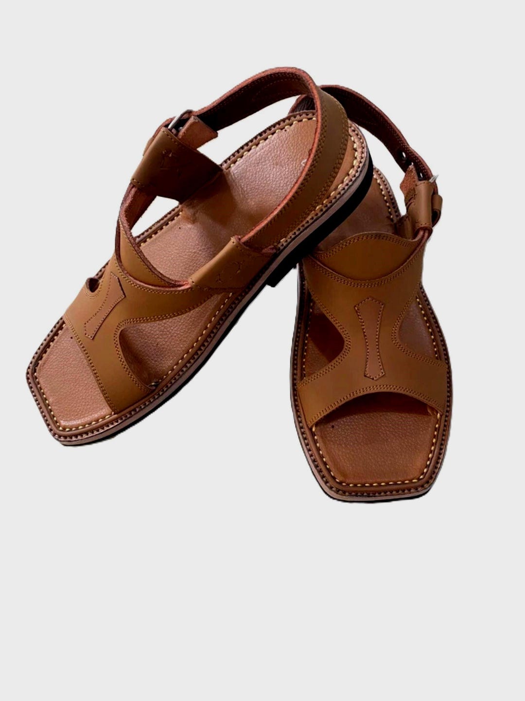 Men’s Handmade Peshawari Chappal – Brown Leather Sandals – Adjustable ...