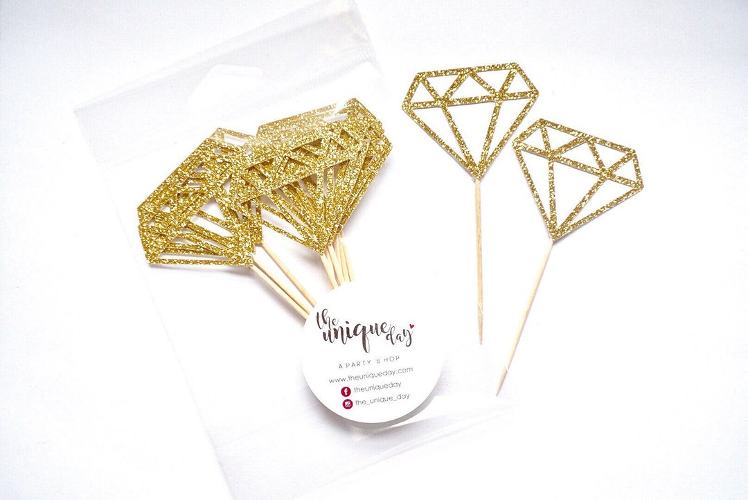 Gold Glitter Diamond Cupcake Toppers Set of 12 - Etsy