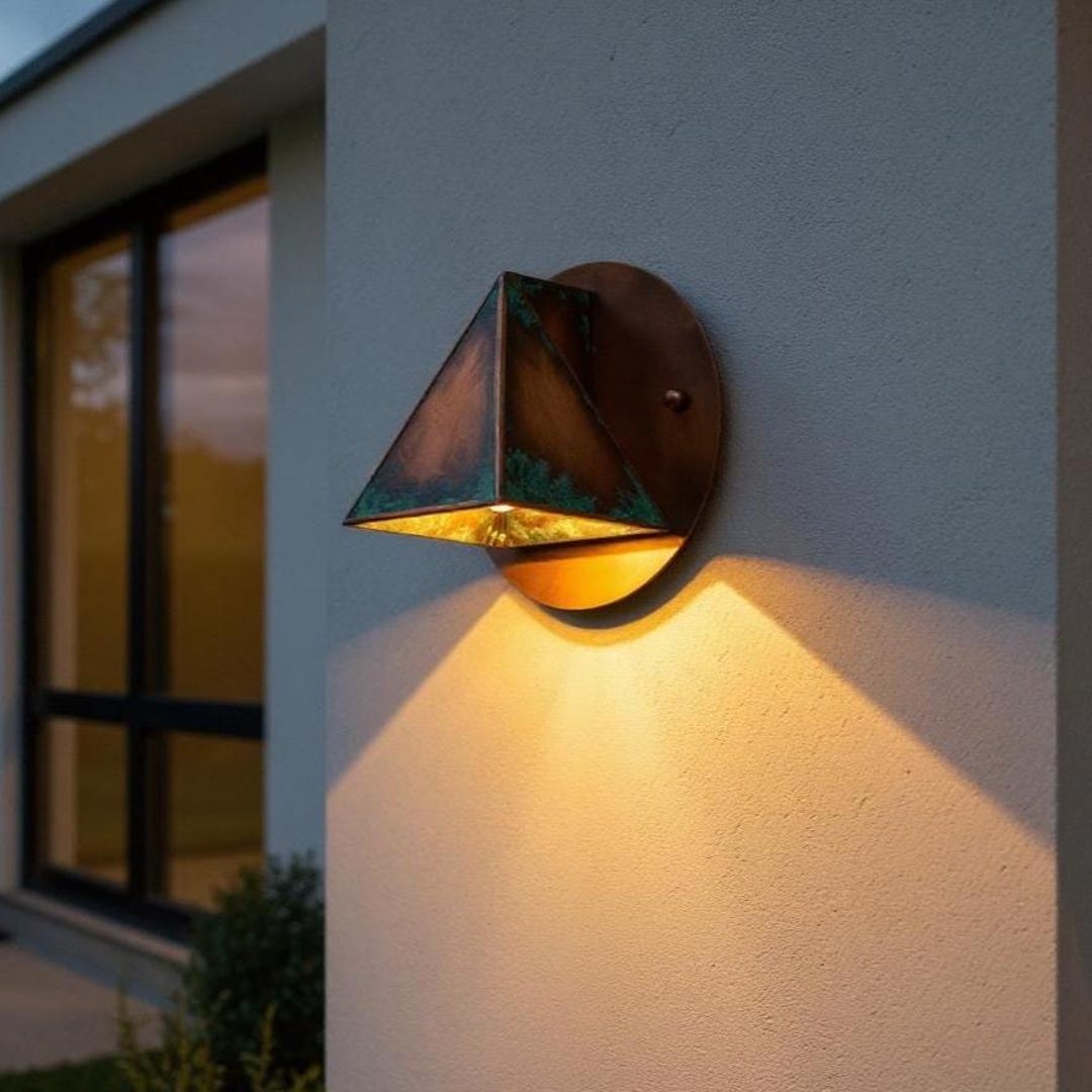 Handmade Copper Pyramid Wall Light - Rustic Patina Outdoor Sconce - Etsy