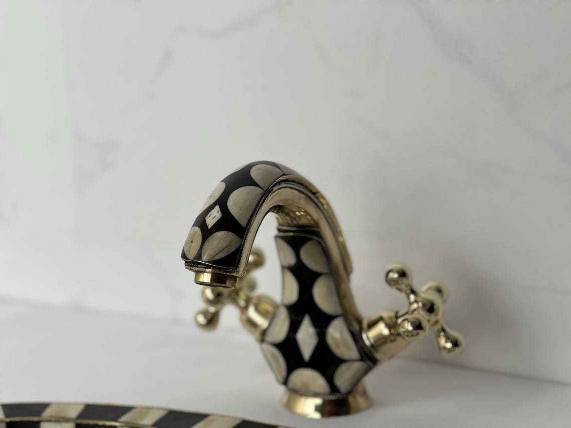 Handmade Black Resin Bathroom Sink: Moroccan Inlay Brass Faucet Set - Etsy