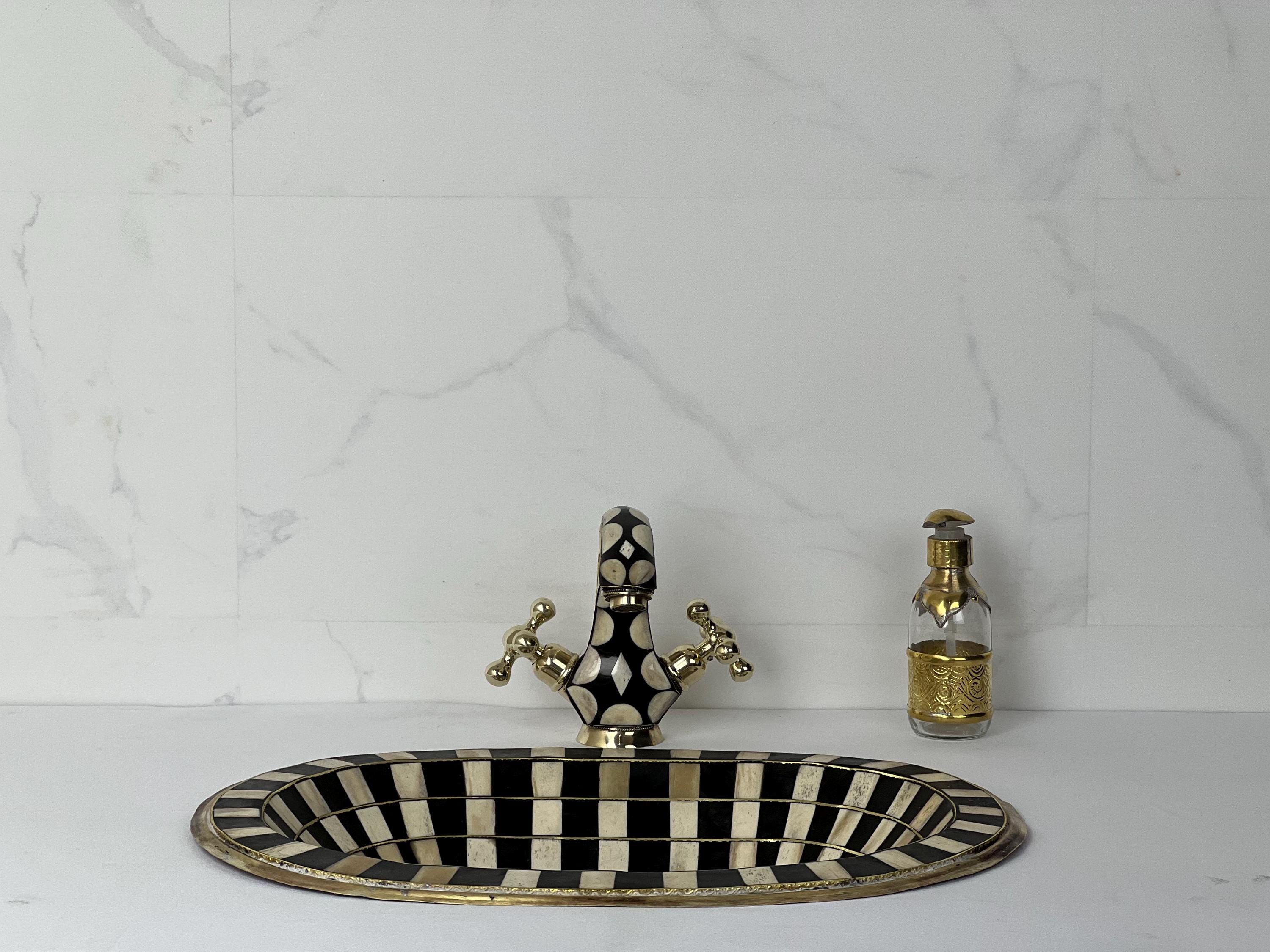 Handmade Black Resin Bathroom Sink: Moroccan Inlay Brass Faucet Set - Etsy