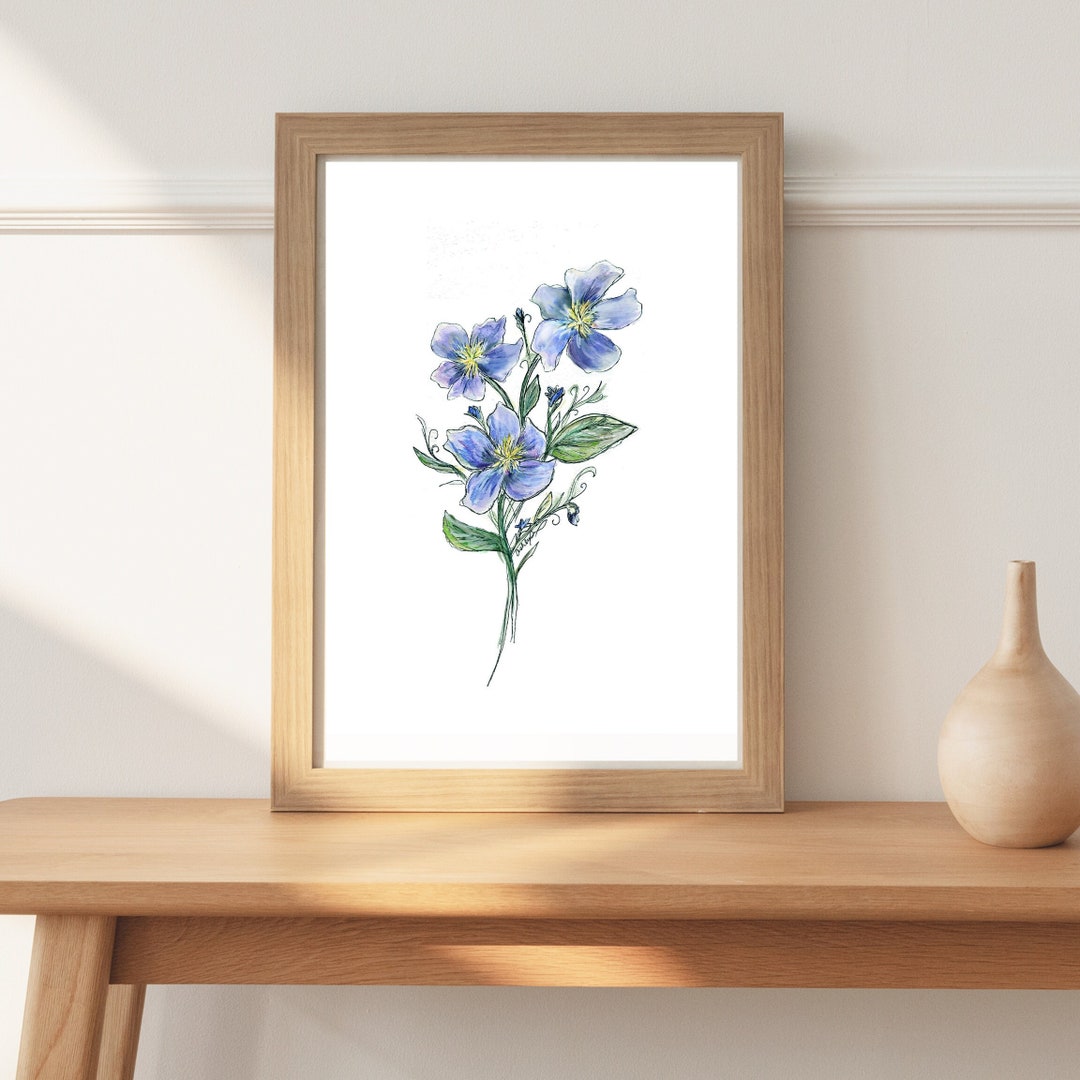 Violet Watercolor Art Purple Flower Wall Print Floral Decor Pretty ...