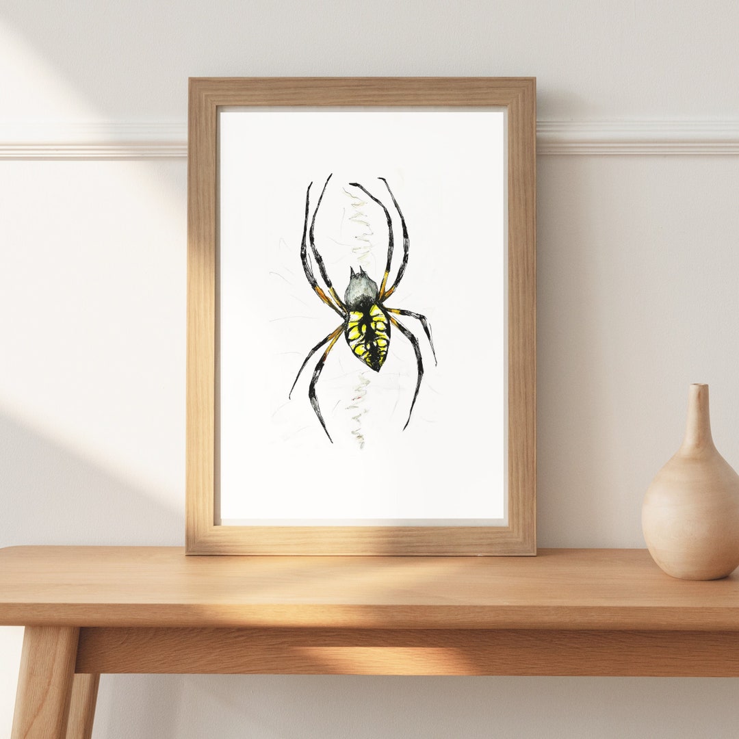 Spider Watercolor Illustration, Writing Spider Art Print, Farmhouse ...