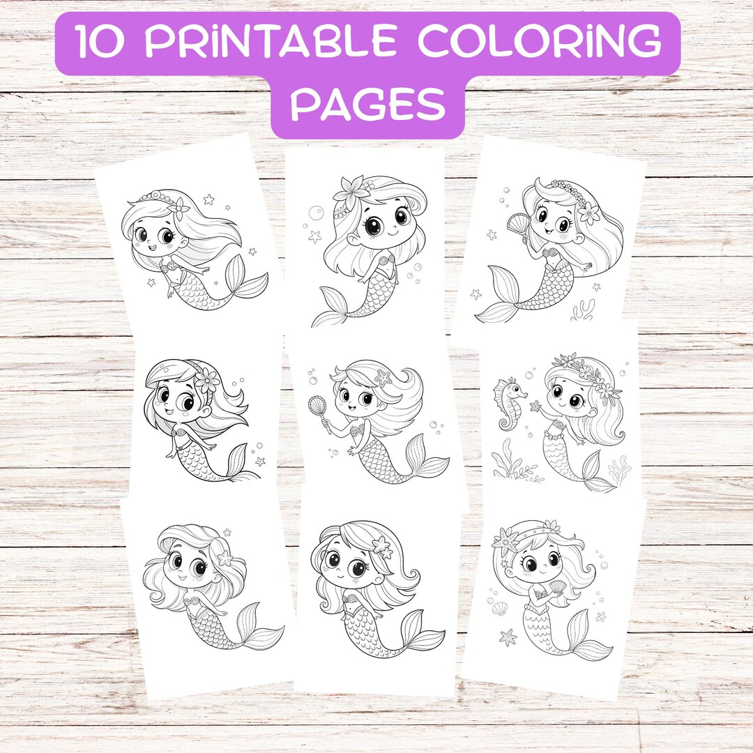 Mermaid Coloring Pages for Kids | Printable Coloring Sheets | Instant ...
