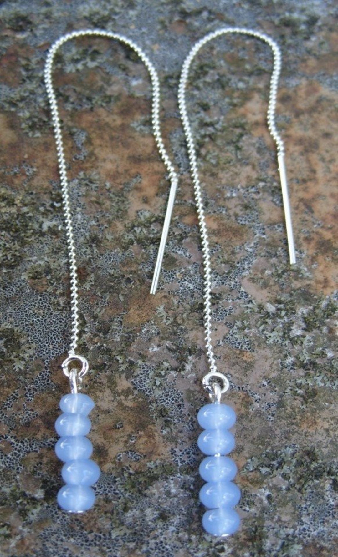 Light Blue Sapphire Bead Adjustable Threader Earrings - Etsy