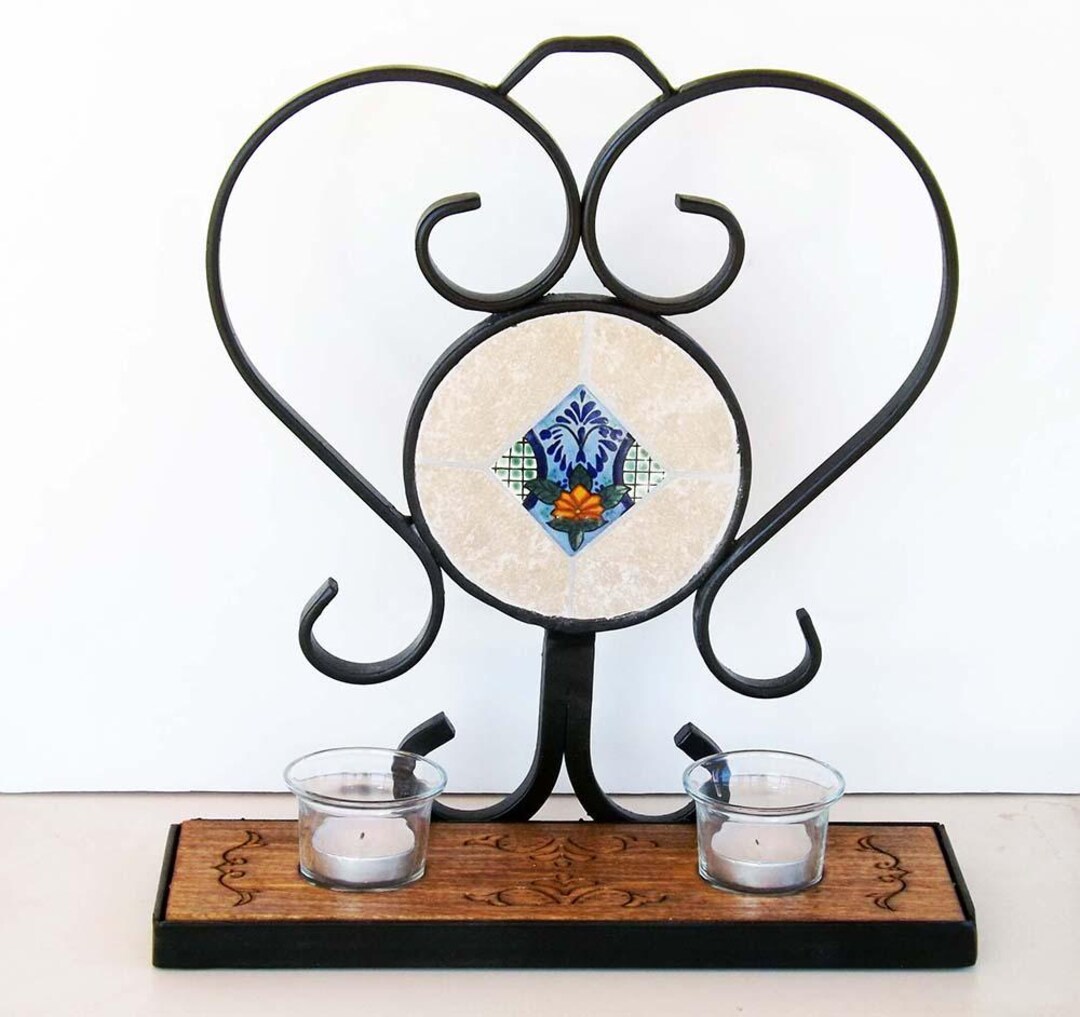 Iron & Ceramic Tile Candle Sconce With Shelf - Etsy